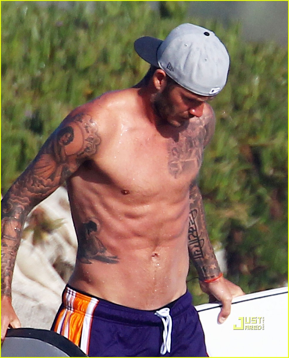 David Beckham: Shirtless Surfing with a Bodyguard: Photo 2572611 ...
