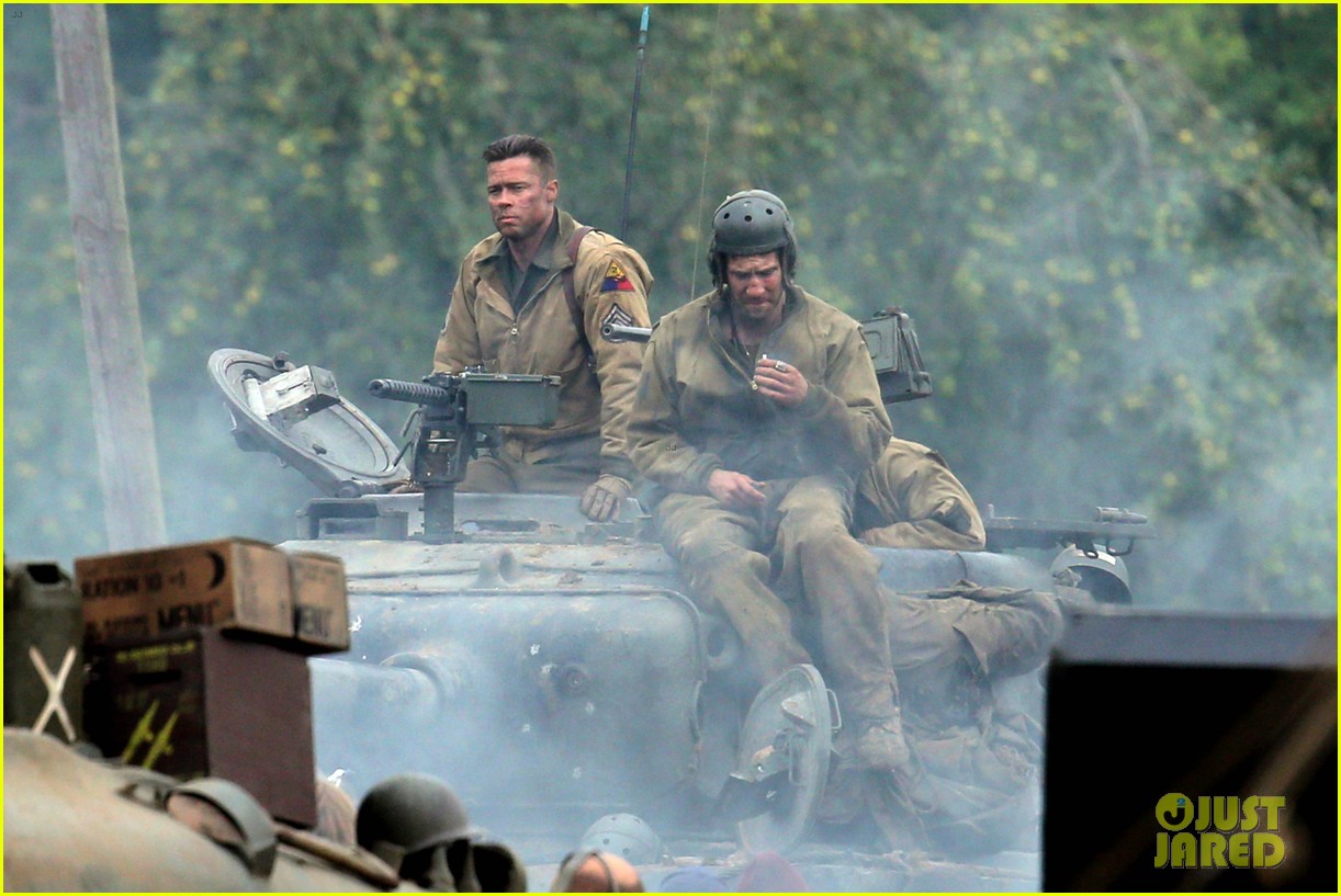 Brad Pitt Rocks Slicked Back Hair & Army Outfit on 'Fury' Set: Photo ...