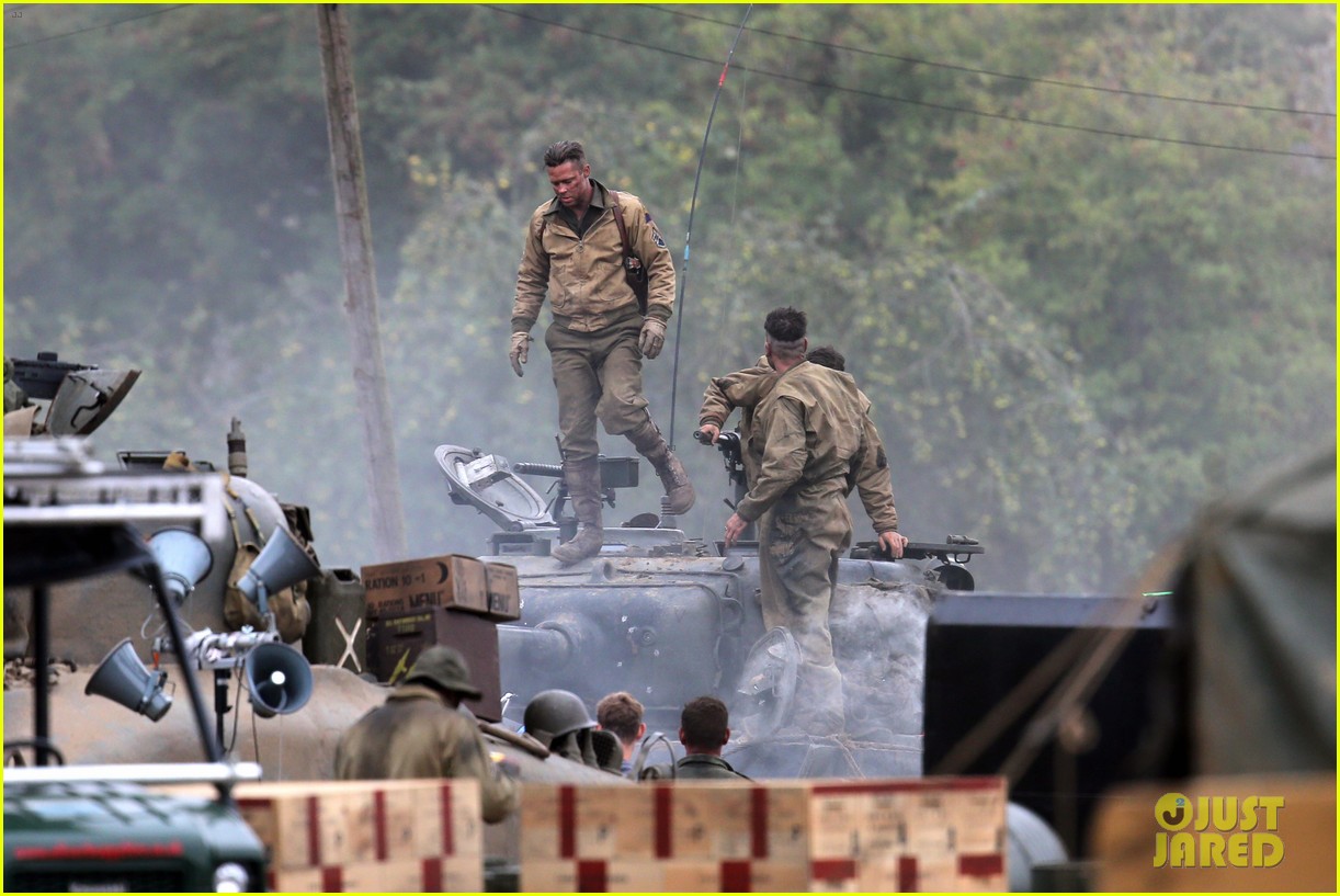 Brad Pitt Rocks Slicked Back Hair & Army Outfit on 'Fury' Set: Photo ...