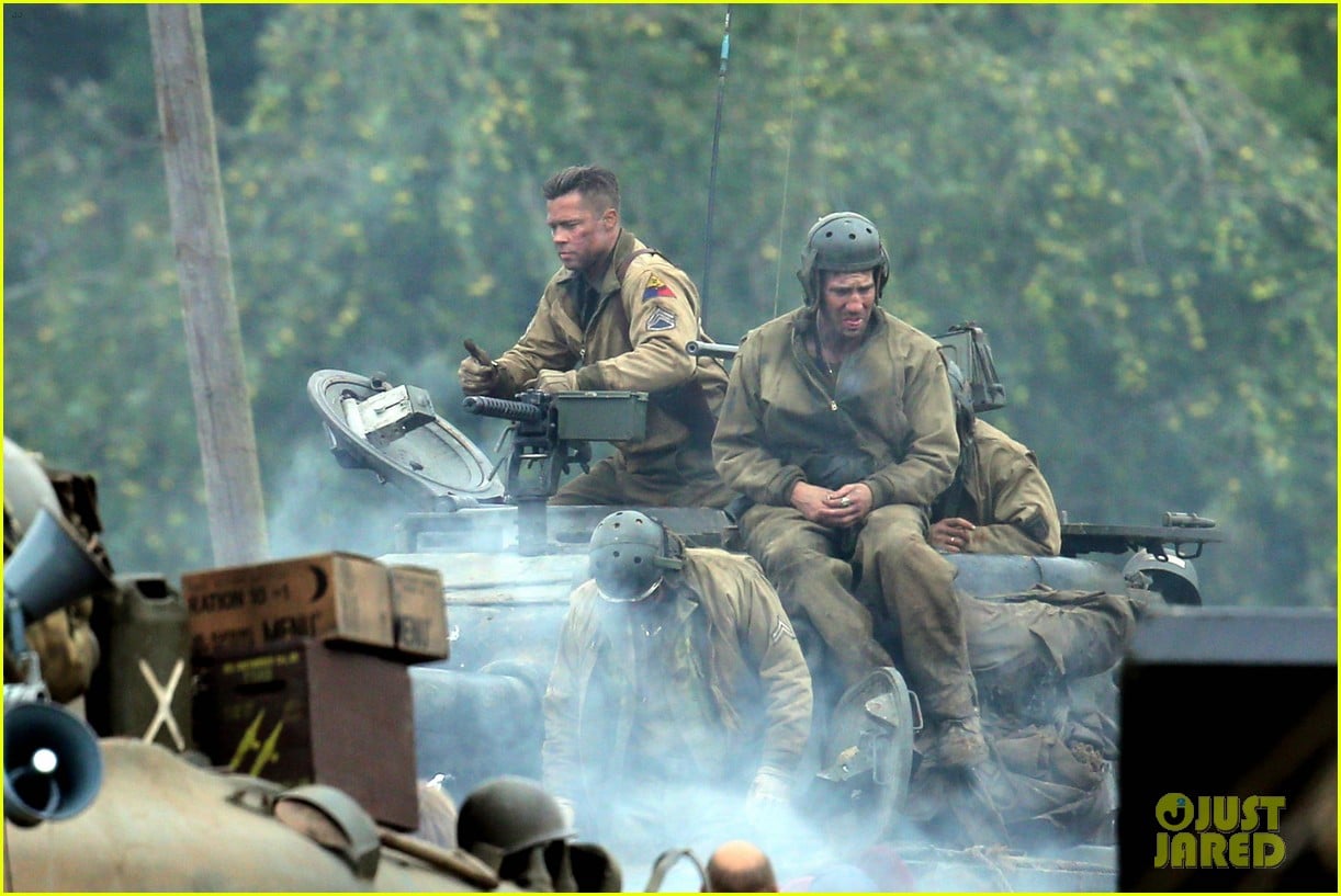 Brad Pitt Rocks Slicked Back Hair & Army Outfit on 'Fury' Set: Photo ...