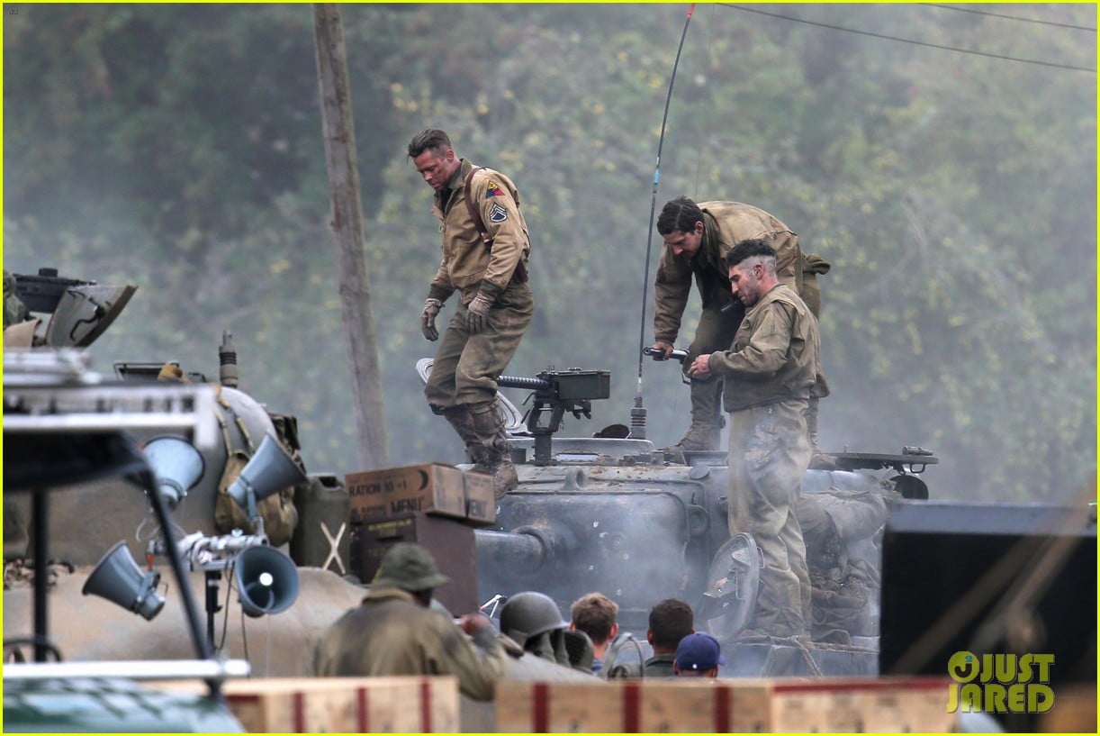 Brad Pitt Rocks Slicked Back Hair & Army Outfit on 'Fury' Set: Photo ...