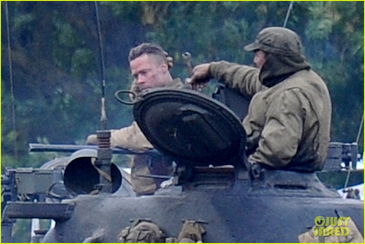 Brad Pitt Rocks Slicked Back Hair & Army Outfit on 'Fury' Set: Photo ...