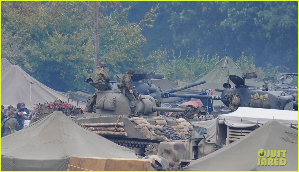 Brad Pitt Rocks Slicked Back Hair & Army Outfit on 'Fury' Set: Photo ...