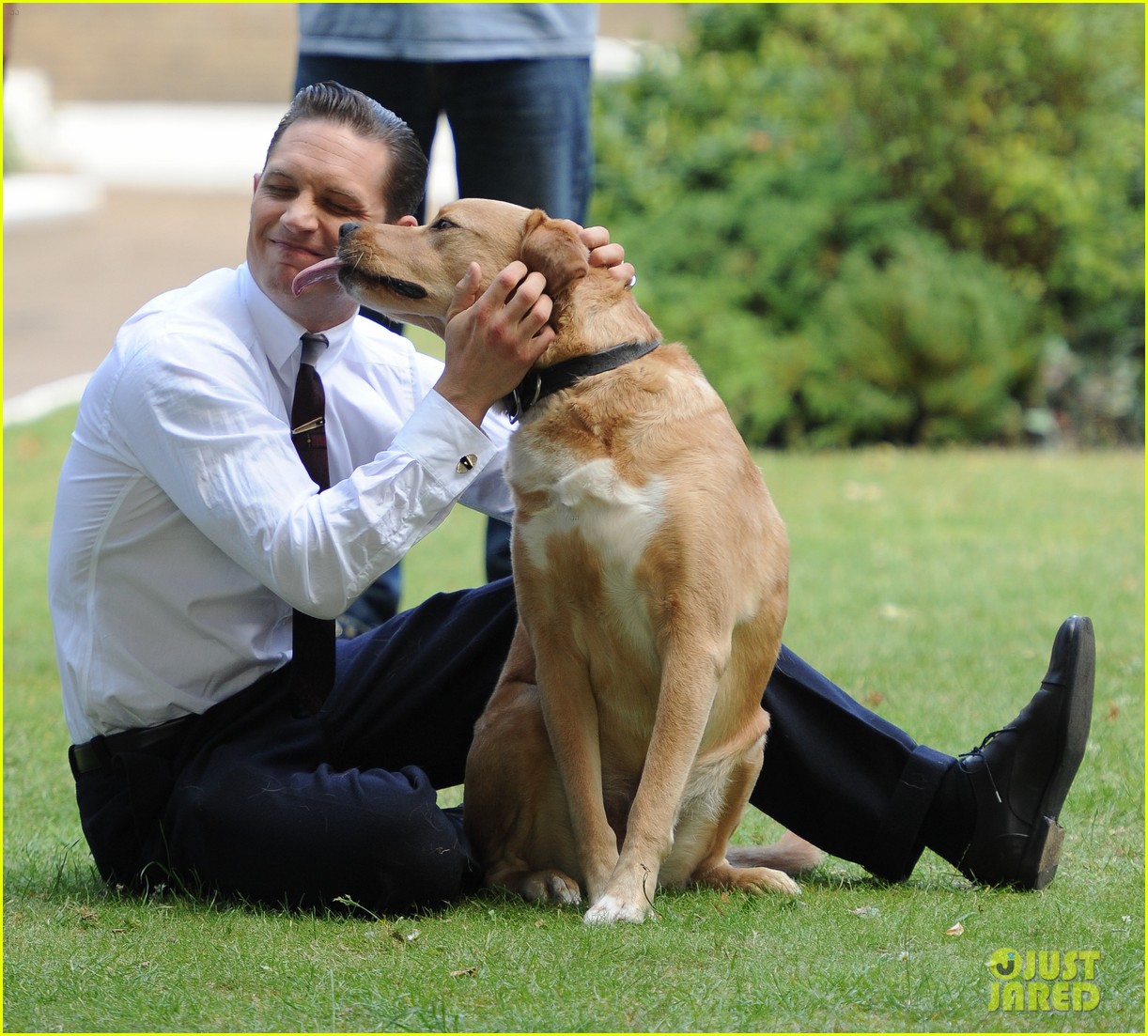 Tom Hardy Gets Playful with a Pup on the Set of Legend - See the Pics ...