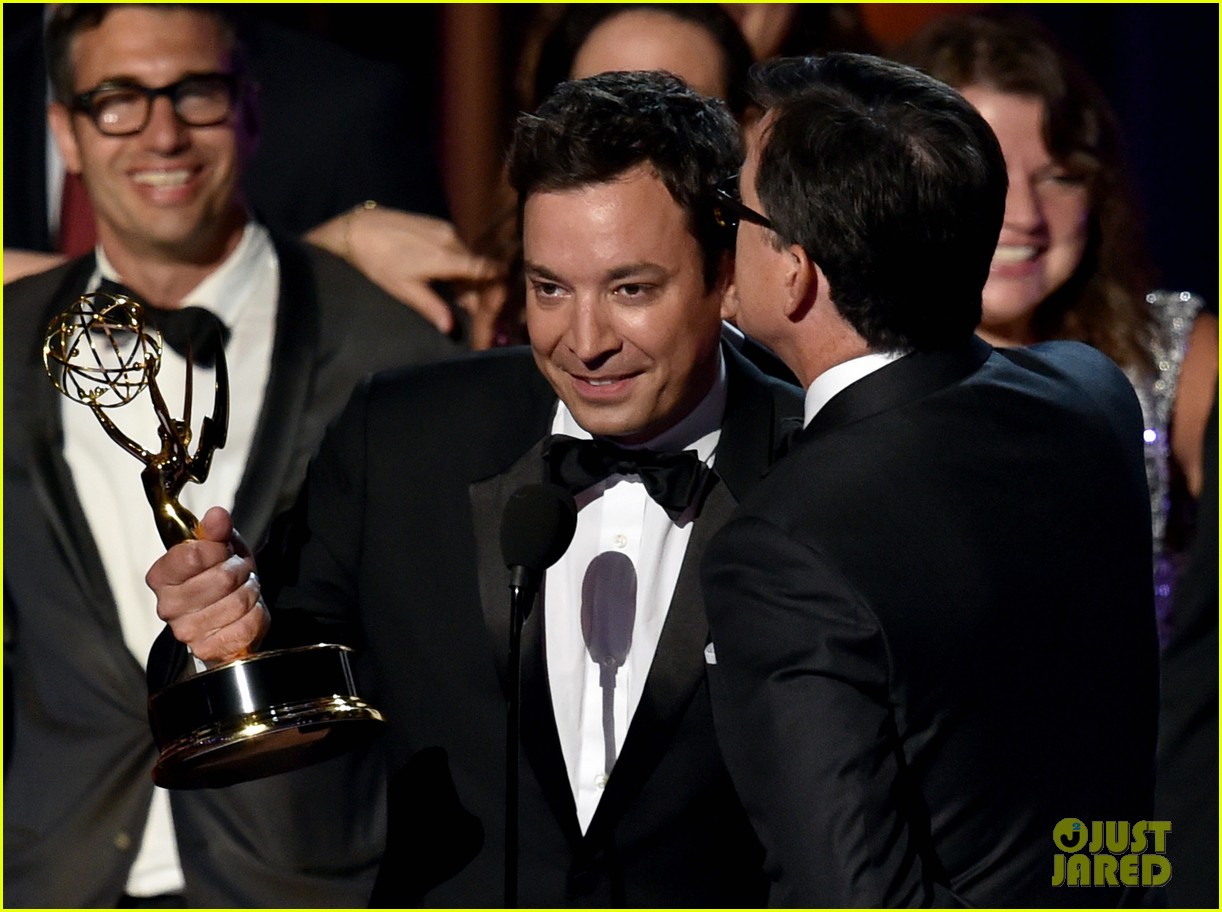 Jimmy Fallon Storms the Stage to Accept Stephen Colbert's Win at Emmys ...