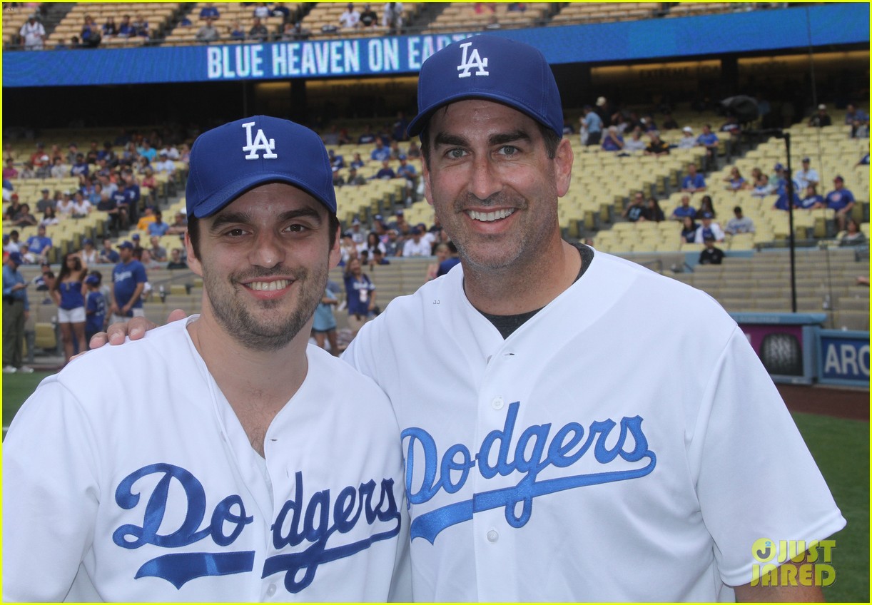 'Let's Be Cops' Stars Jake Johnson & Rob Riggle Throw Out First Pitch ...