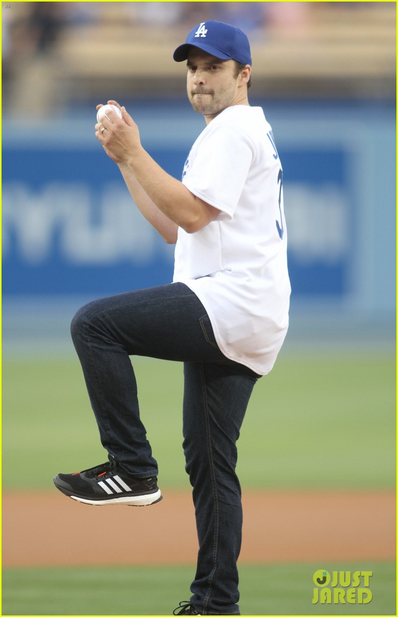 'Let's Be Cops' Stars Jake Johnson & Rob Riggle Throw Out First Pitch ...