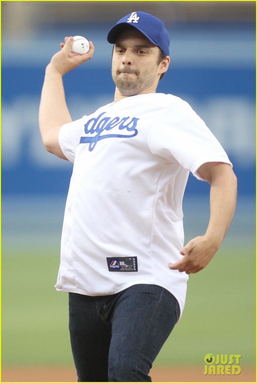 'Let's Be Cops' Stars Jake Johnson & Rob Riggle Throw Out First Pitch ...