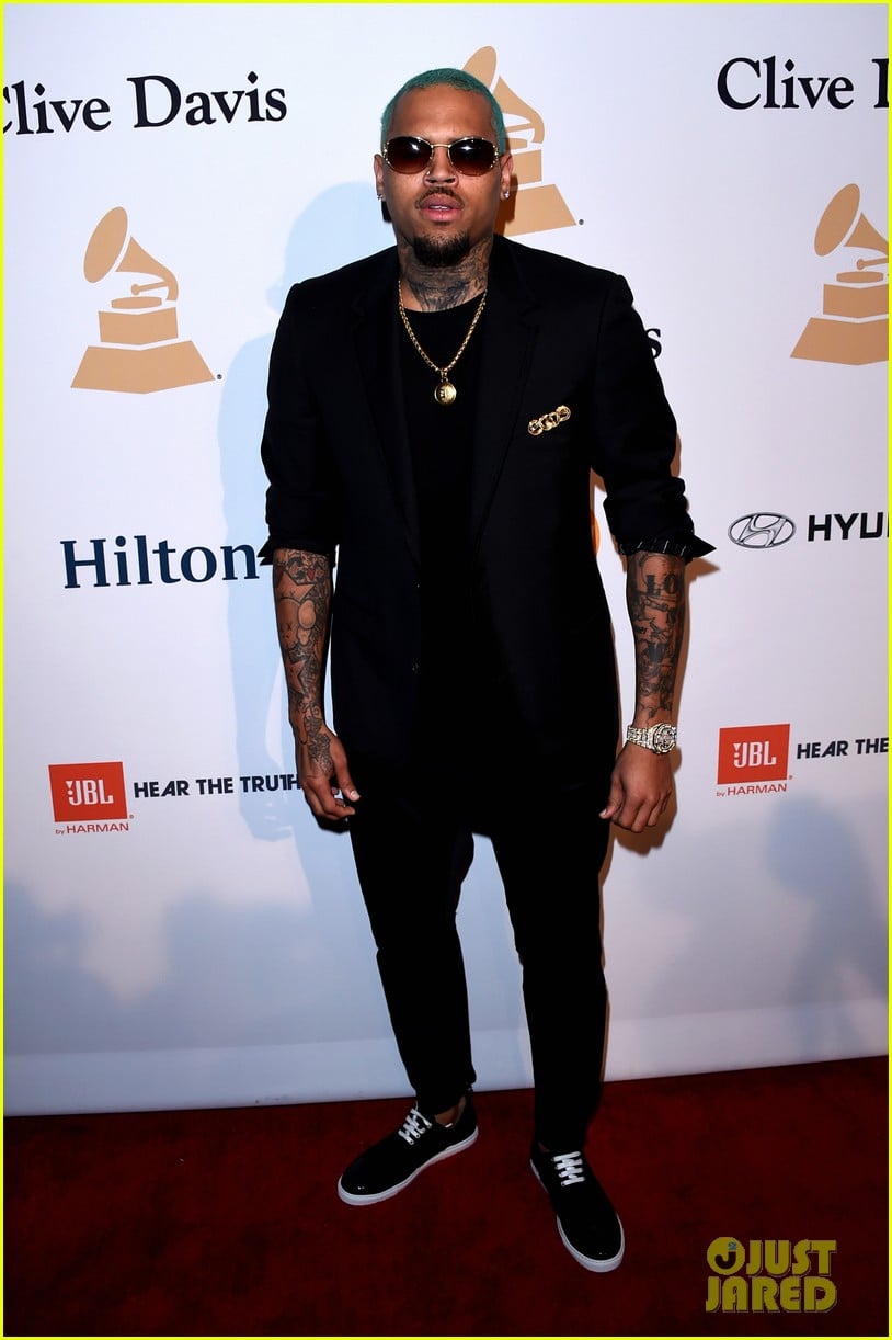 Chris Brown Rocks Blue Hair for Pre-Grammys Party: Photo 3298712 ...