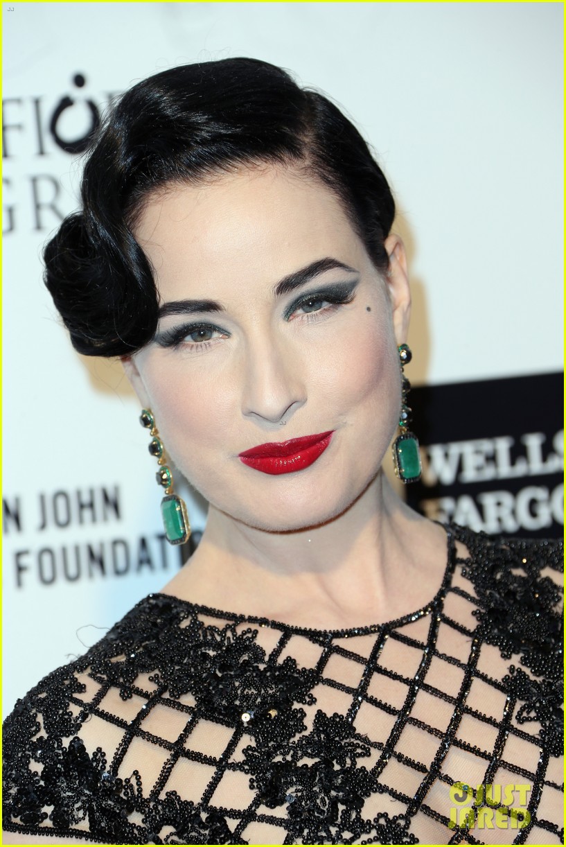 Dita Von Teese Goes Braless & Sheer at Elton John's Oscars Party 2015 ...