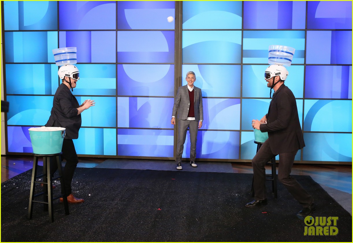 Hugh Jackman & Taron Egerton Get in a Snow Ball Fight on 'Ellen ...