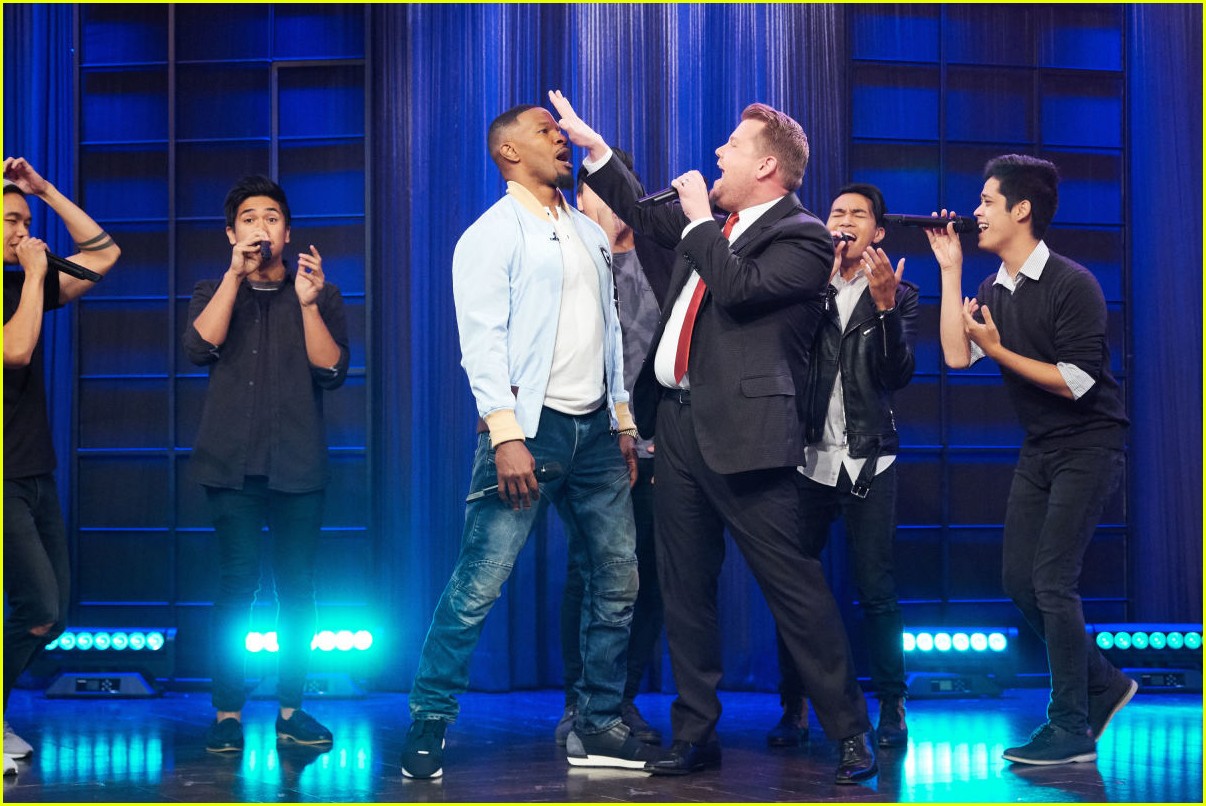 Jamie Foxx, Ansel Elgort, & James Corden Battle in a Riff-Off!: Photo ...