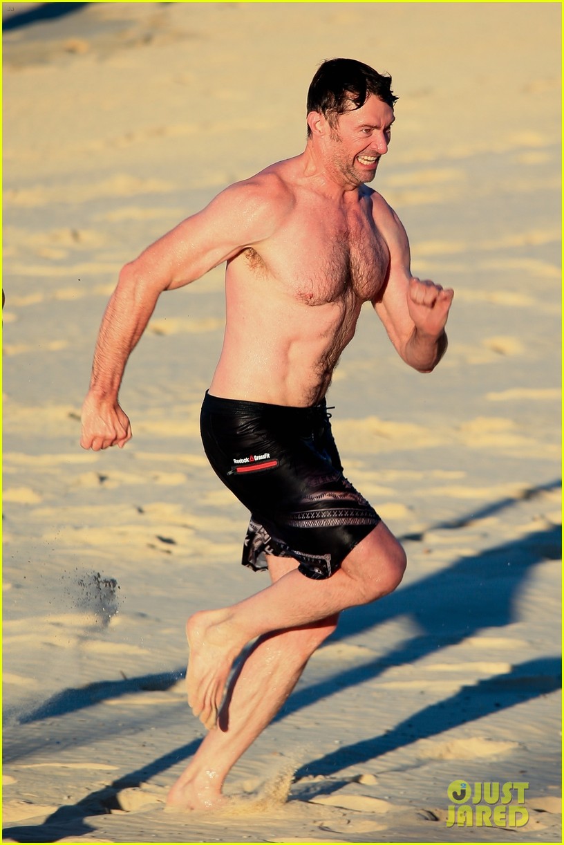 Hugh Jackman Hits the Beach with His Speedo-Clad Trainer!: Photo ...