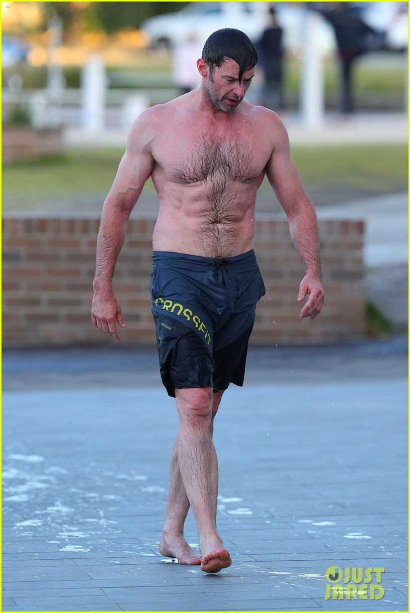Hugh Jackman Runs Shirtless on the Beach with His Ripped Muscles on ...