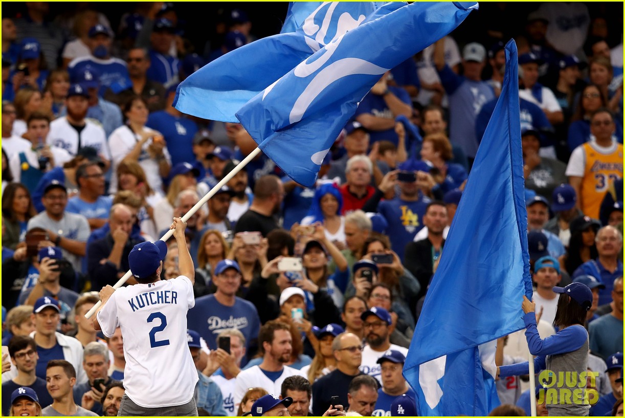 Mila Kunis & Ashton Kutcher Wave the Dodgers Flag at World Series Game ...