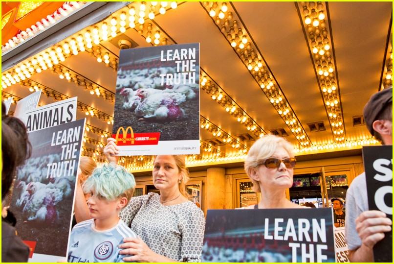 Edie Falco & Son Anderson Protest McDonald's in Times Square: Photo ...