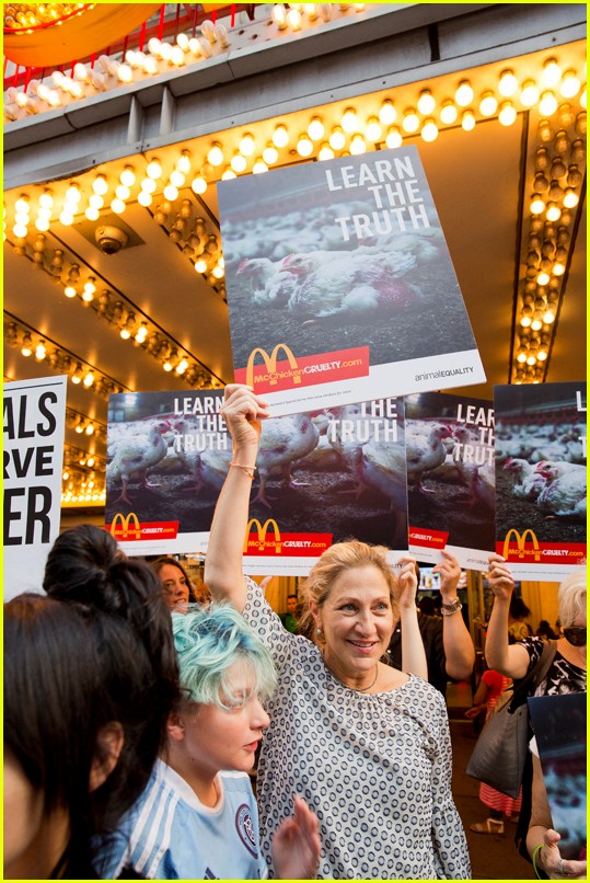Edie Falco & Son Anderson Protest McDonald's in Times Square: Photo ...