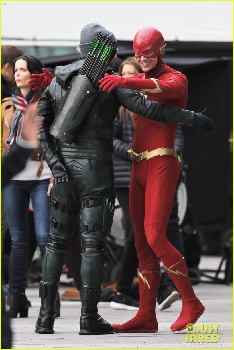Stephen Amell, Grant Gustin & Melissa Benoist Spotted in Superhero ...