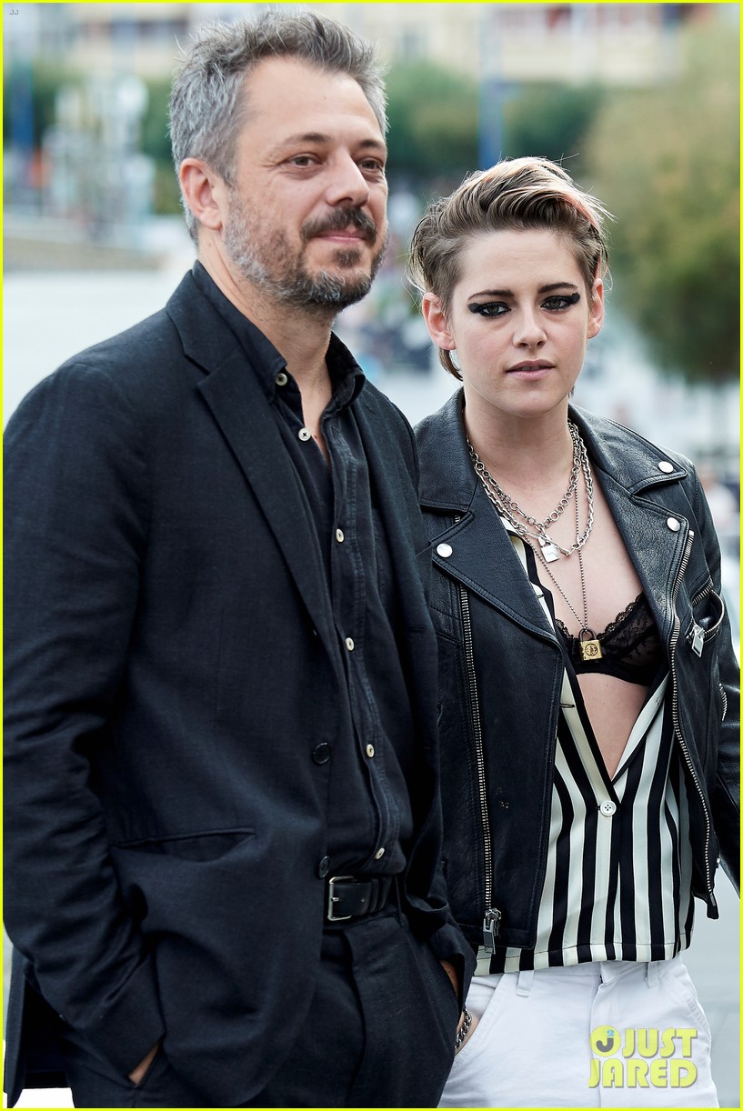 Kristen Stewart Pairs Lacy Bra With Striped Top at 'Seberg' San ...