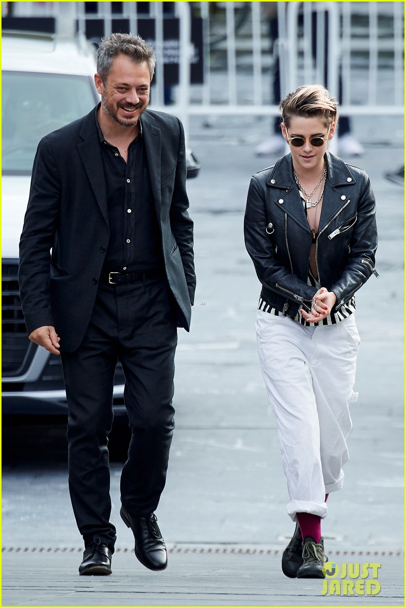 Kristen Stewart Pairs Lacy Bra With Striped Top at 'Seberg' San ...