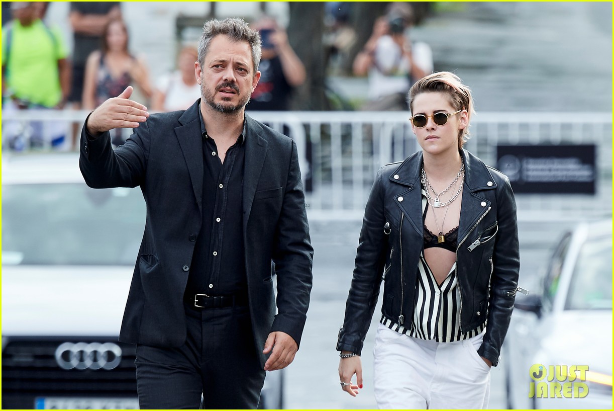 Kristen Stewart Pairs Lacy Bra With Striped Top at 'Seberg' San ...