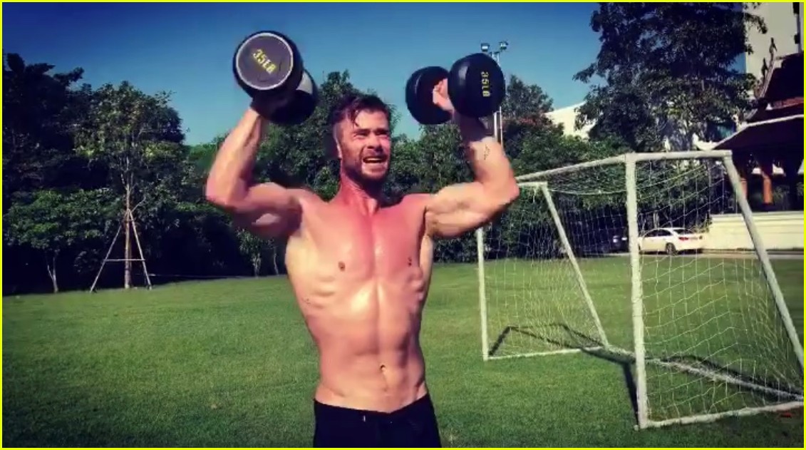 Chris Hemsworth Goes Shirtless After His Shirt 'Burst Into Flames' from ...