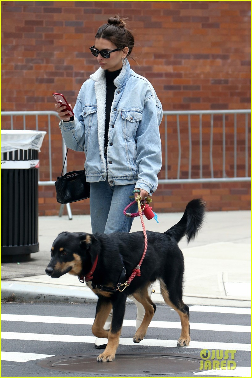 Emily Ratajkowski Dons Double Denim & White Boots While Walking Her Dog ...