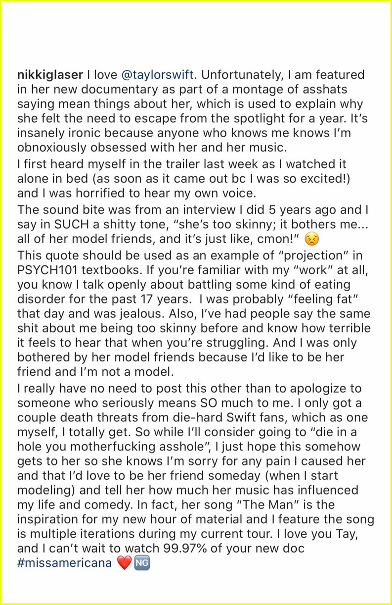 Taylor Swift Gets an Apology from Nikki Glaser After 'Miss Americana ...