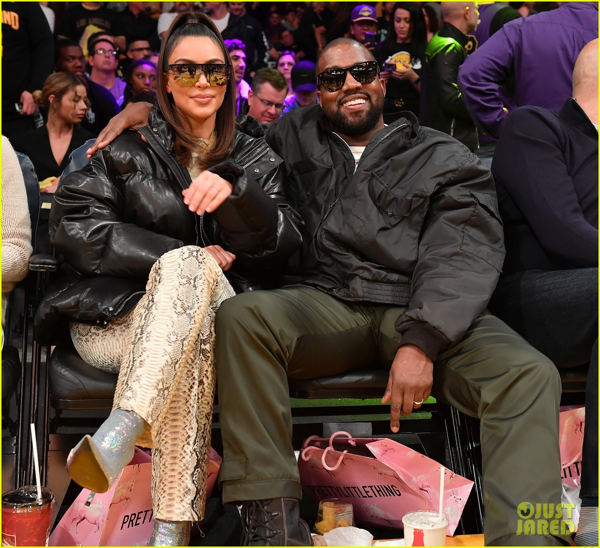 Kim Kardashian & Kanye West Sit Courtside To Cheer On Lakers Against ...