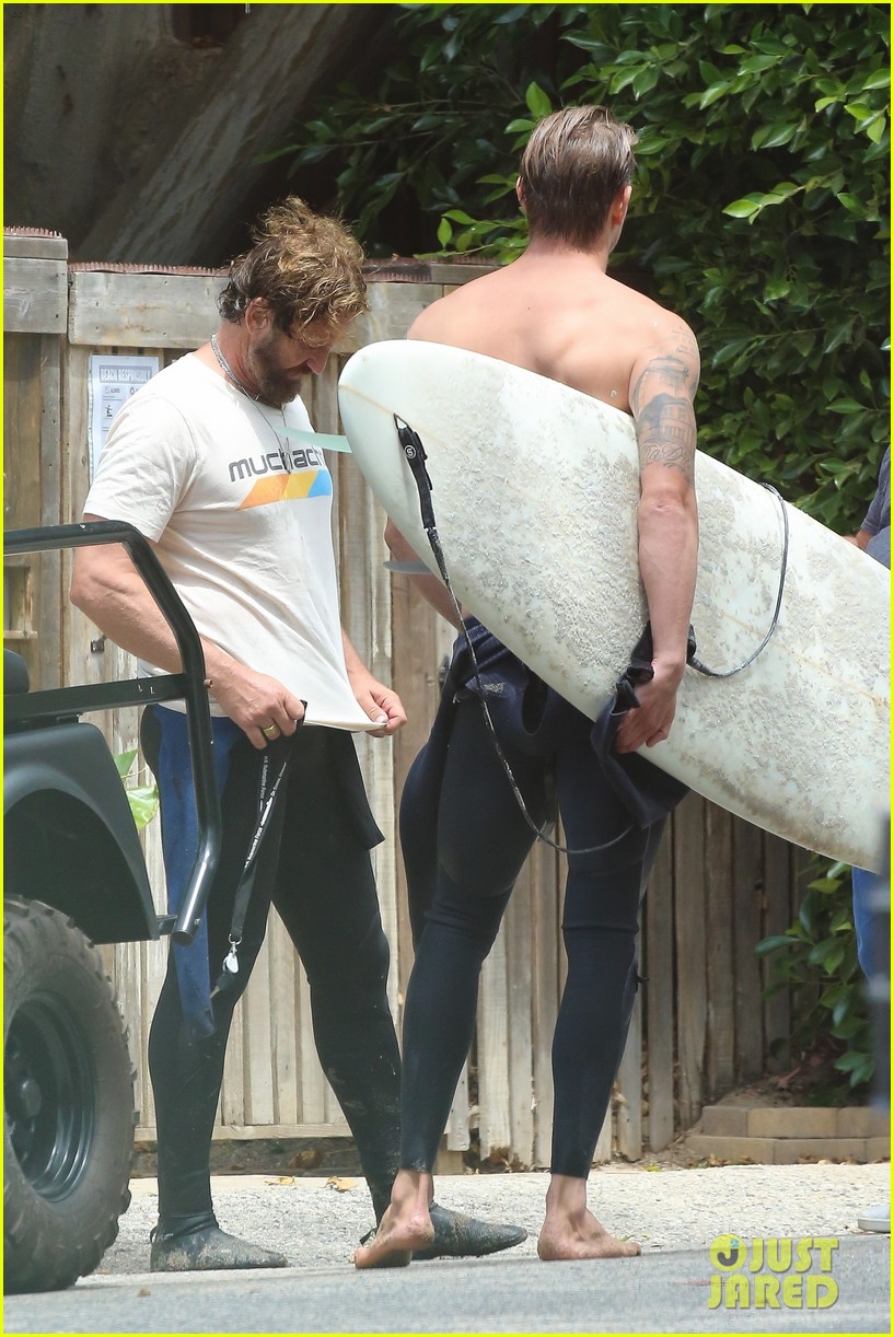 Gerard Butler Hits the Beach with Joel Kinnaman Again for Another Surf ...