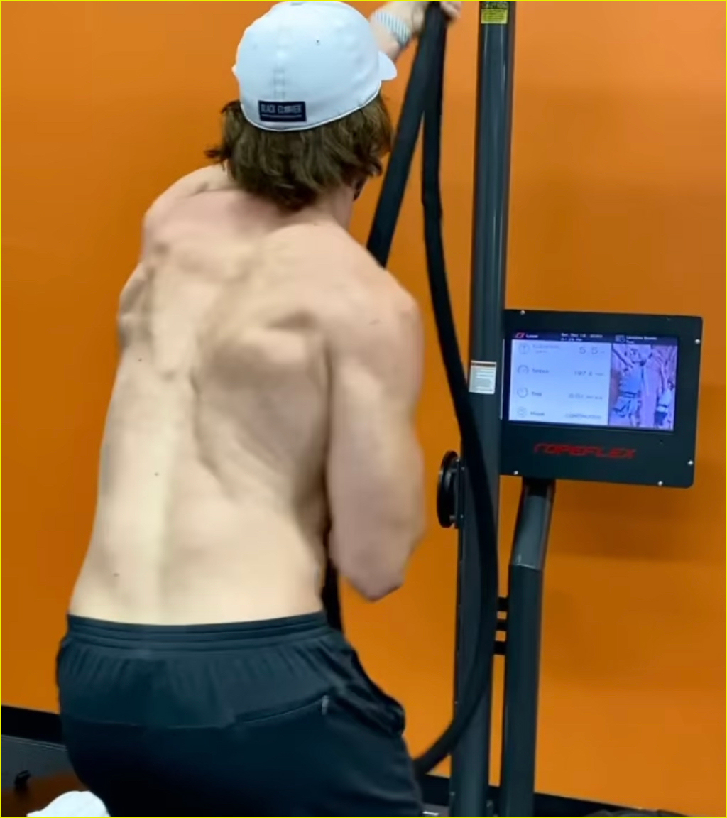 Patrick Schwarzenegger Bares His Abs & Wears a Mask During Workout ...