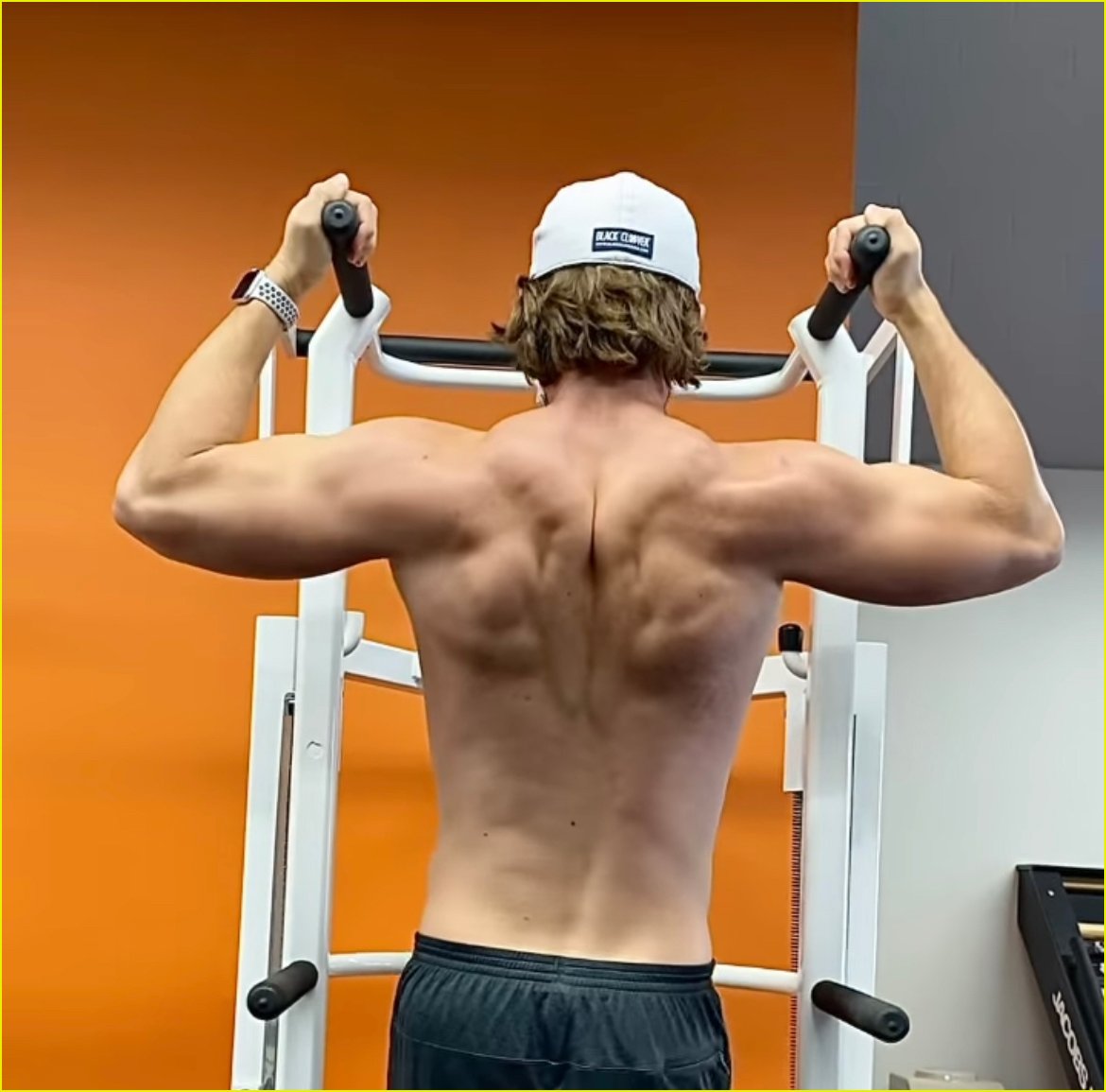 Patrick Schwarzenegger Bares His Abs & Wears a Mask During Workout ...