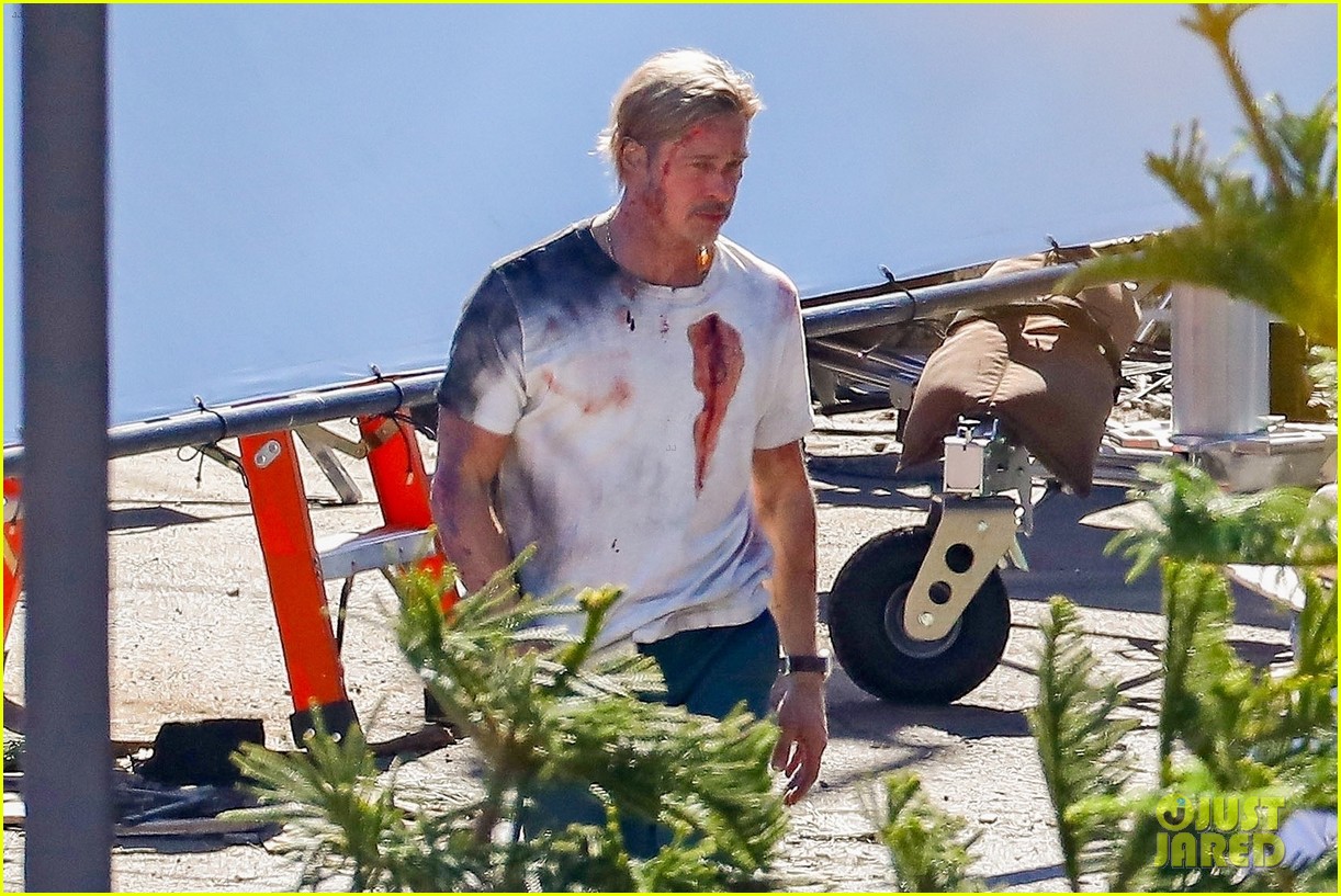 Brad Pitt Looks Bloody & Bruised on 'Bullet Train' Set Alongside Joey ...