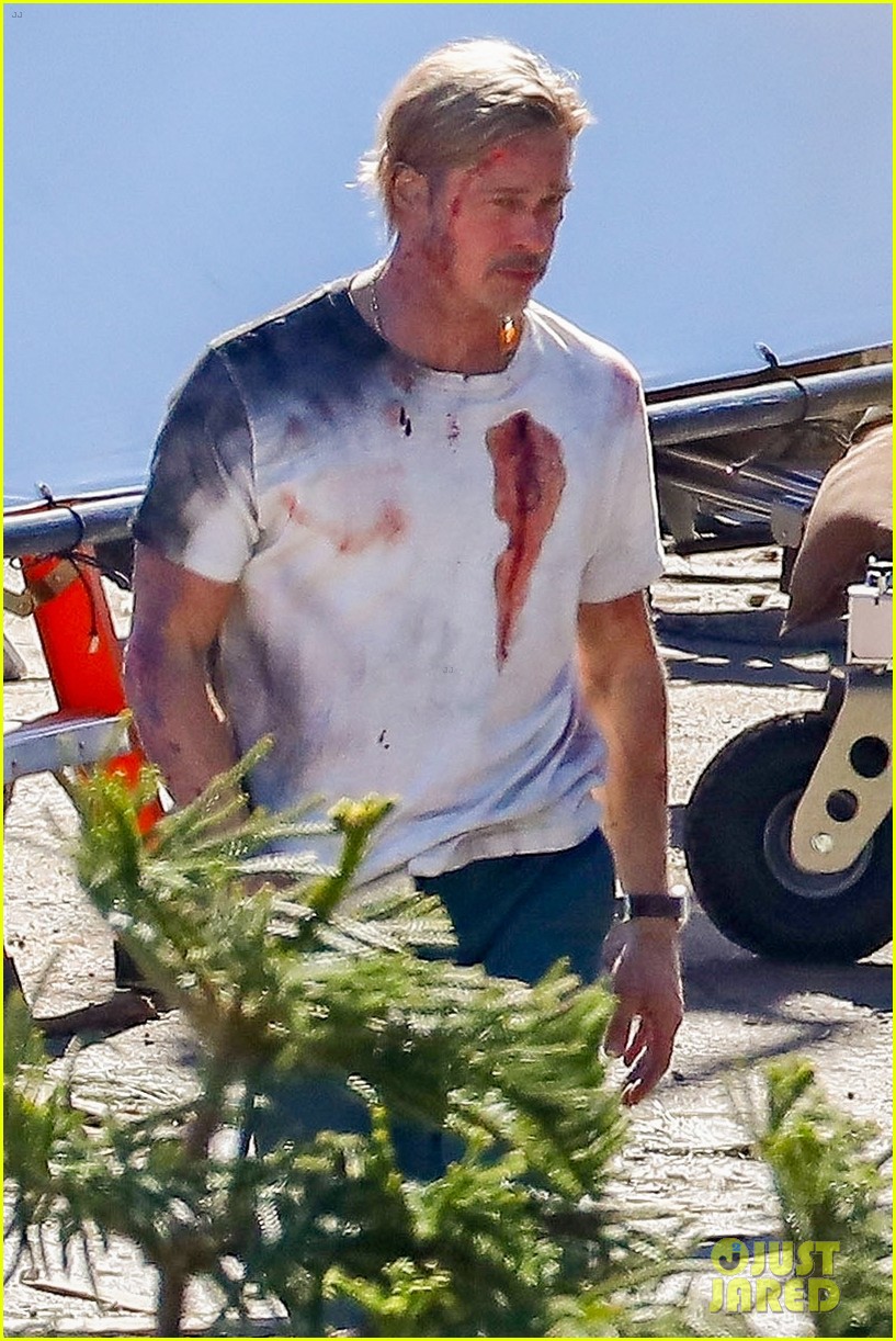 Brad Pitt Looks Bloody & Bruised on 'Bullet Train' Set Alongside Joey ...
