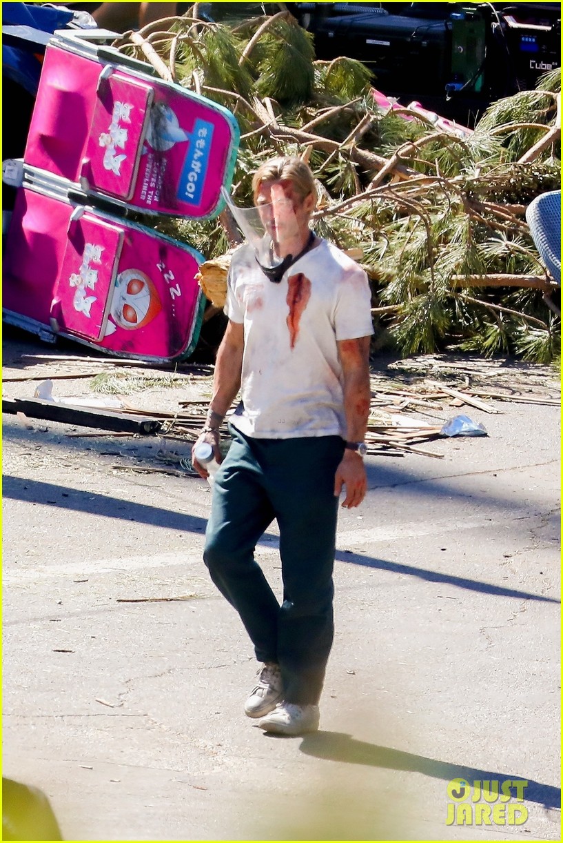 Brad Pitt Looks Bloody & Bruised on 'Bullet Train' Set Alongside Joey ...