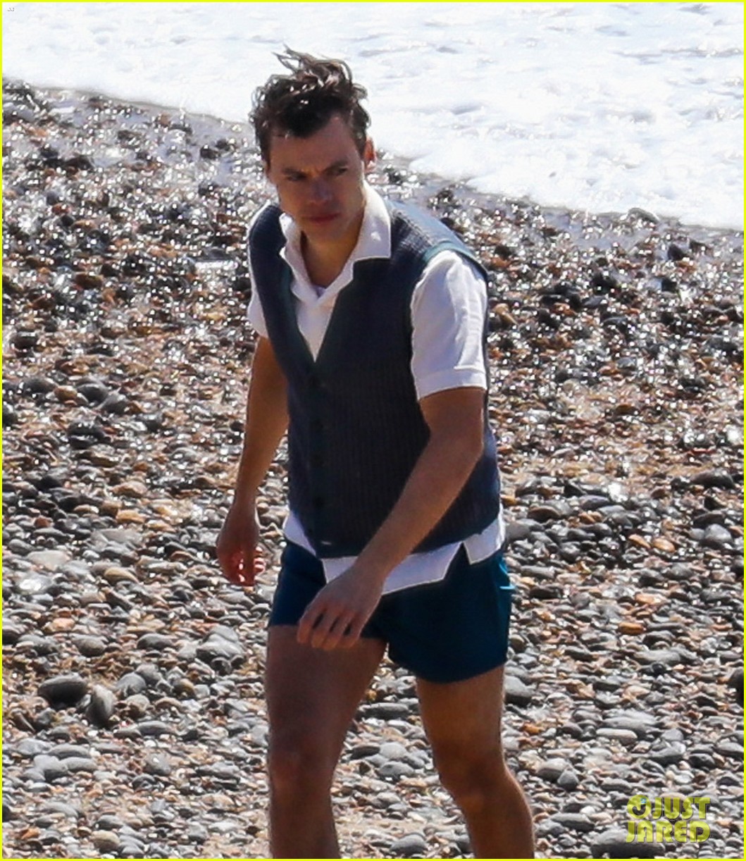 Harry Styles Films a Beach Scene for 'My Policeman' Movie with Emma ...