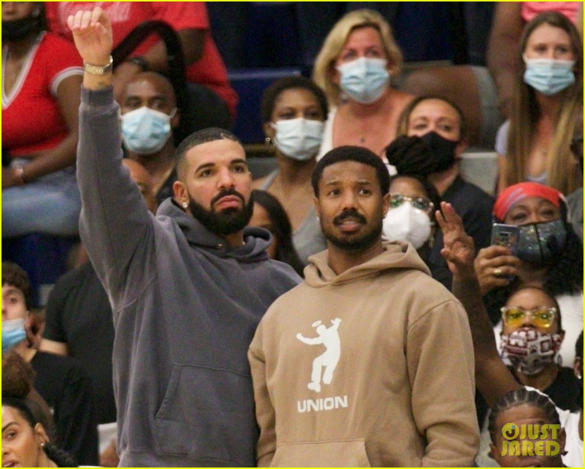 Drake & Michael B. Jordan Sit Courtside at a Varsity Basketball Game in ...