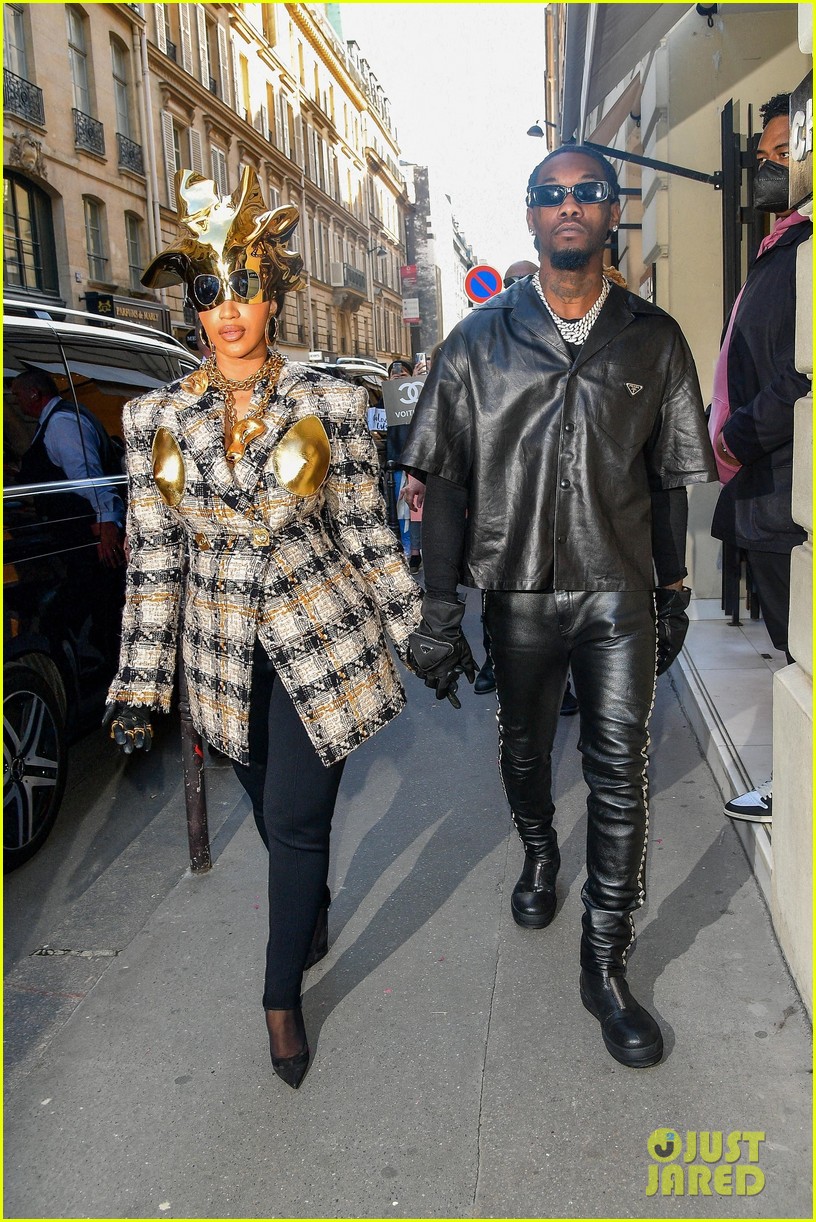Cardi B Makes Bold Statement in Golden Schiaparelli Headpiece in Paris ...
