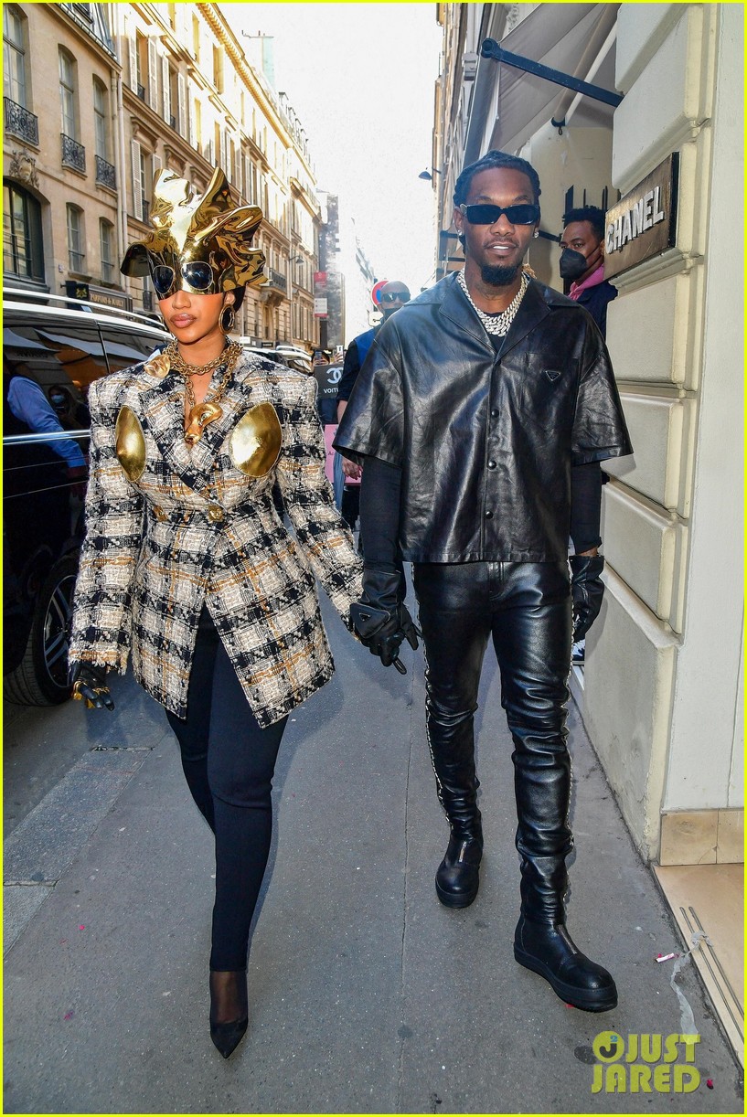 Cardi B Makes Bold Statement in Golden Schiaparelli Headpiece in Paris ...