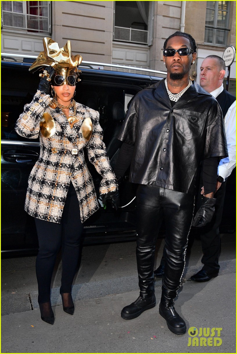 Cardi B Makes Bold Statement in Golden Schiaparelli Headpiece in Paris ...