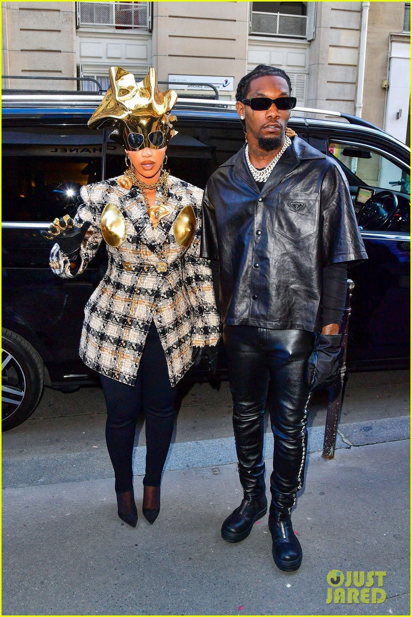 Cardi B Makes Bold Statement in Golden Schiaparelli Headpiece in Paris ...