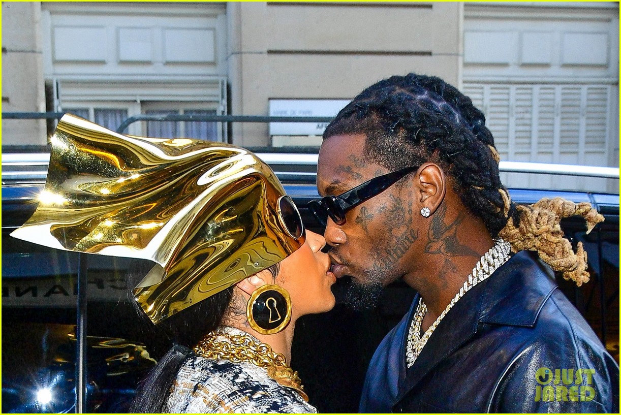 Cardi B Makes Bold Statement in Golden Schiaparelli Headpiece in Paris ...