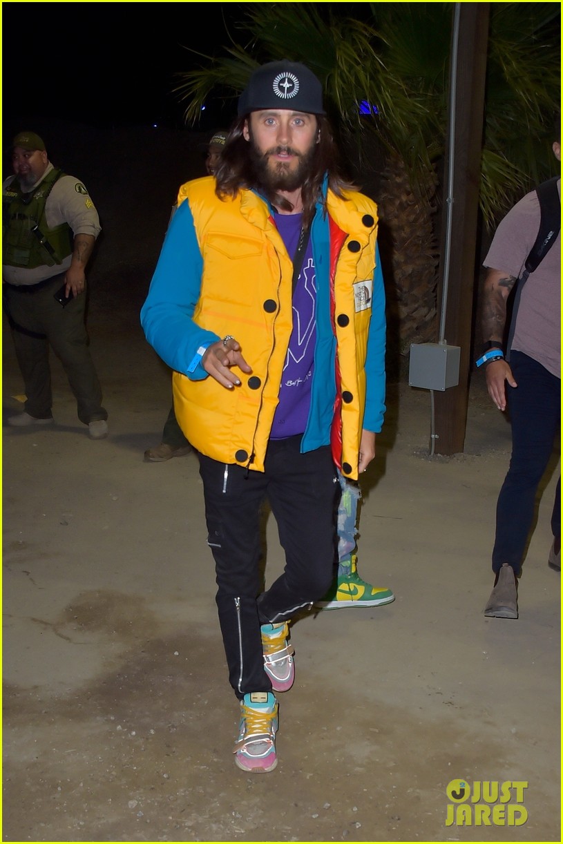 Jared Leto Sports Floral-Print Shirt & Pink Trucker Hat at Coachella ...
