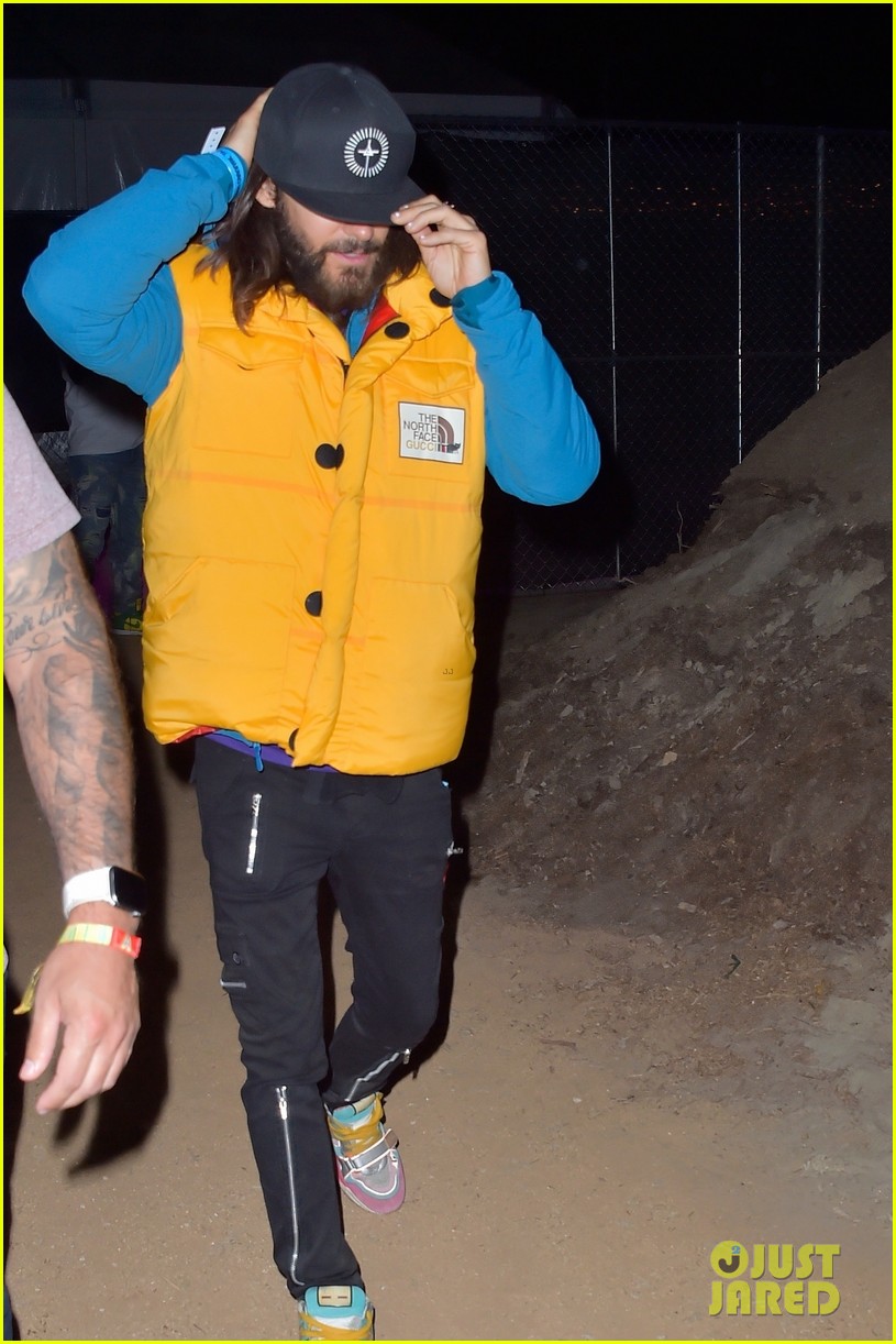 Jared Leto Sports Floral-Print Shirt & Pink Trucker Hat at Coachella ...