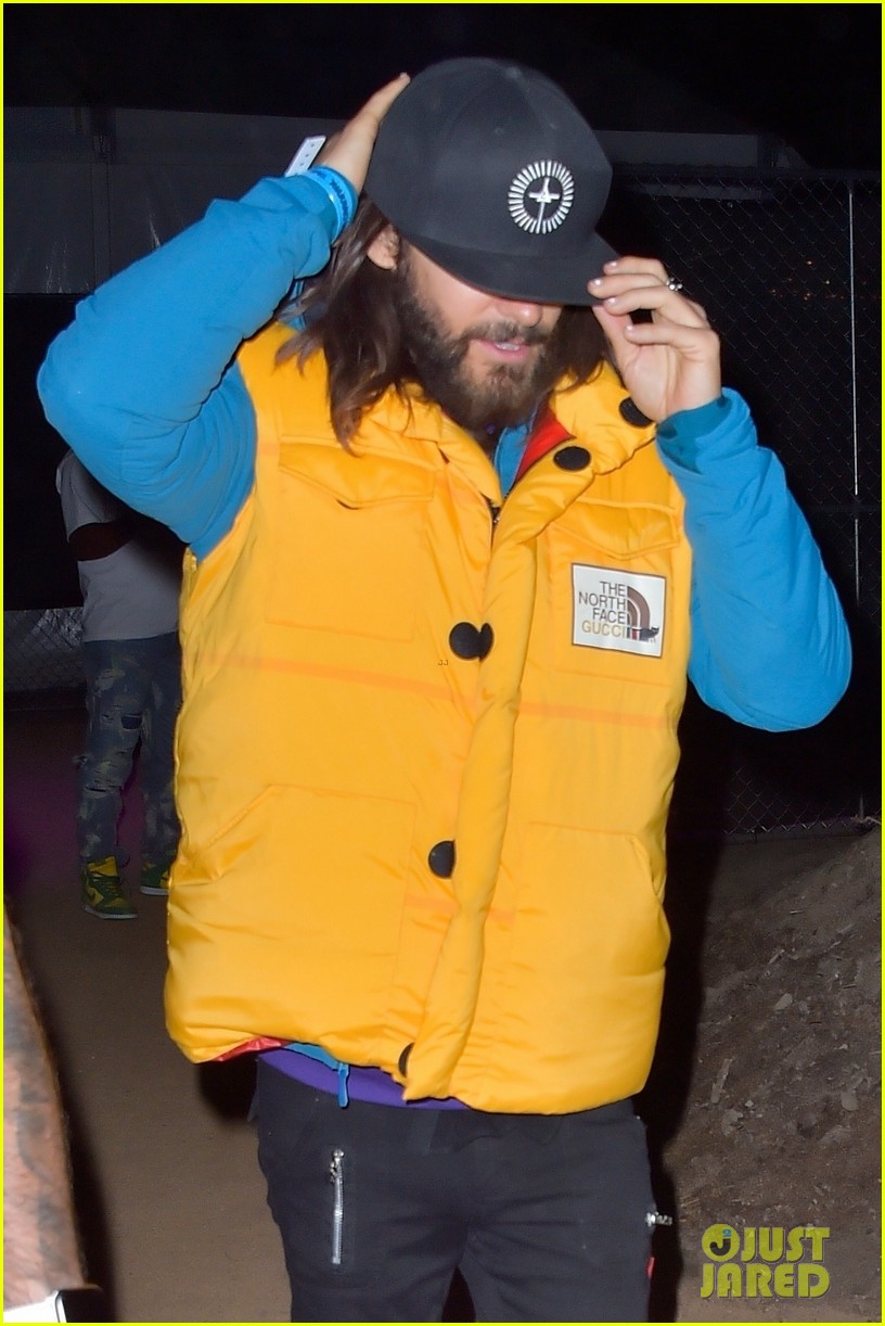 Jared Leto Sports Floral-Print Shirt & Pink Trucker Hat at Coachella ...