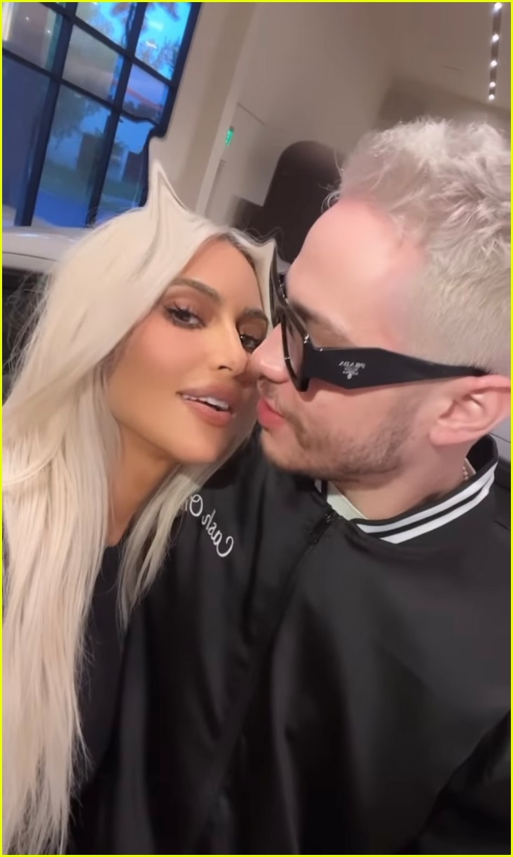 Kim Kardashian & Pete Davidson Share a Kiss, Show Off Matching Hair in ...