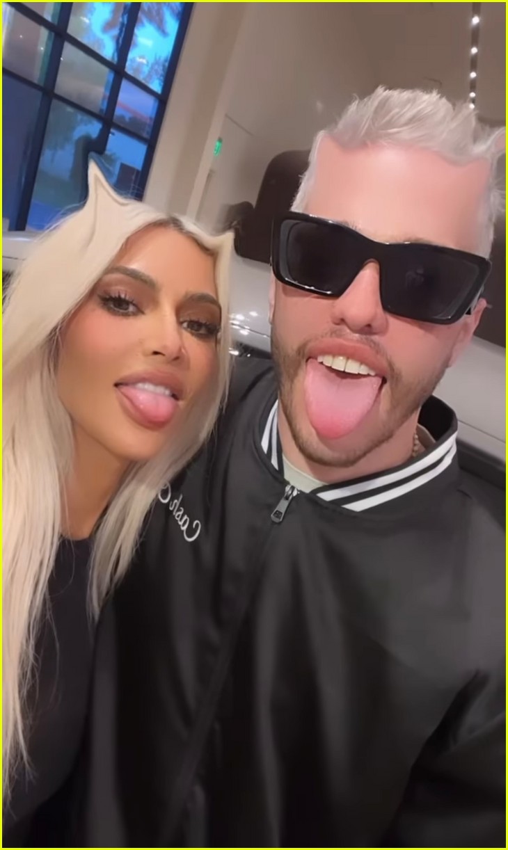 Kim Kardashian & Pete Davidson Share a Kiss, Show Off Matching Hair in ...
