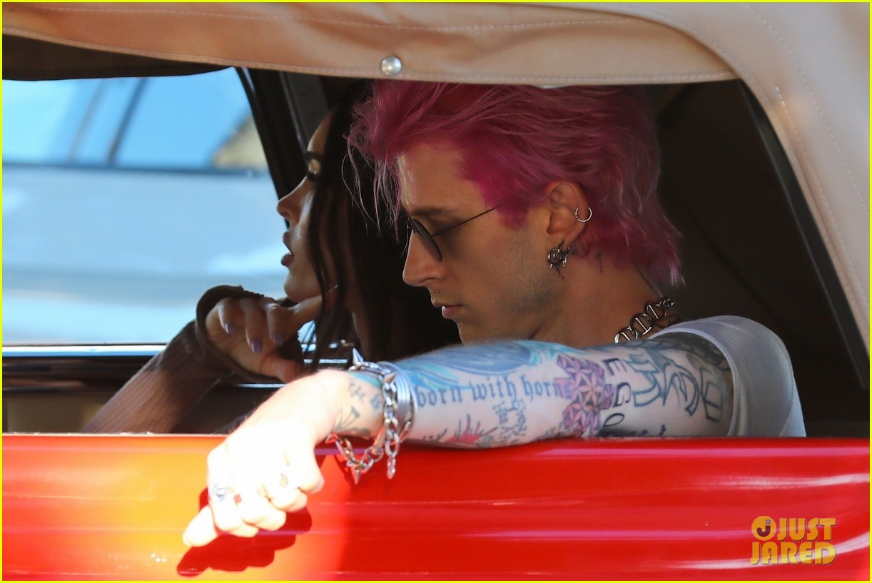 Machine Gun Kelly Debuts Bright Pink Hair During Lunch Date with Megan ...
