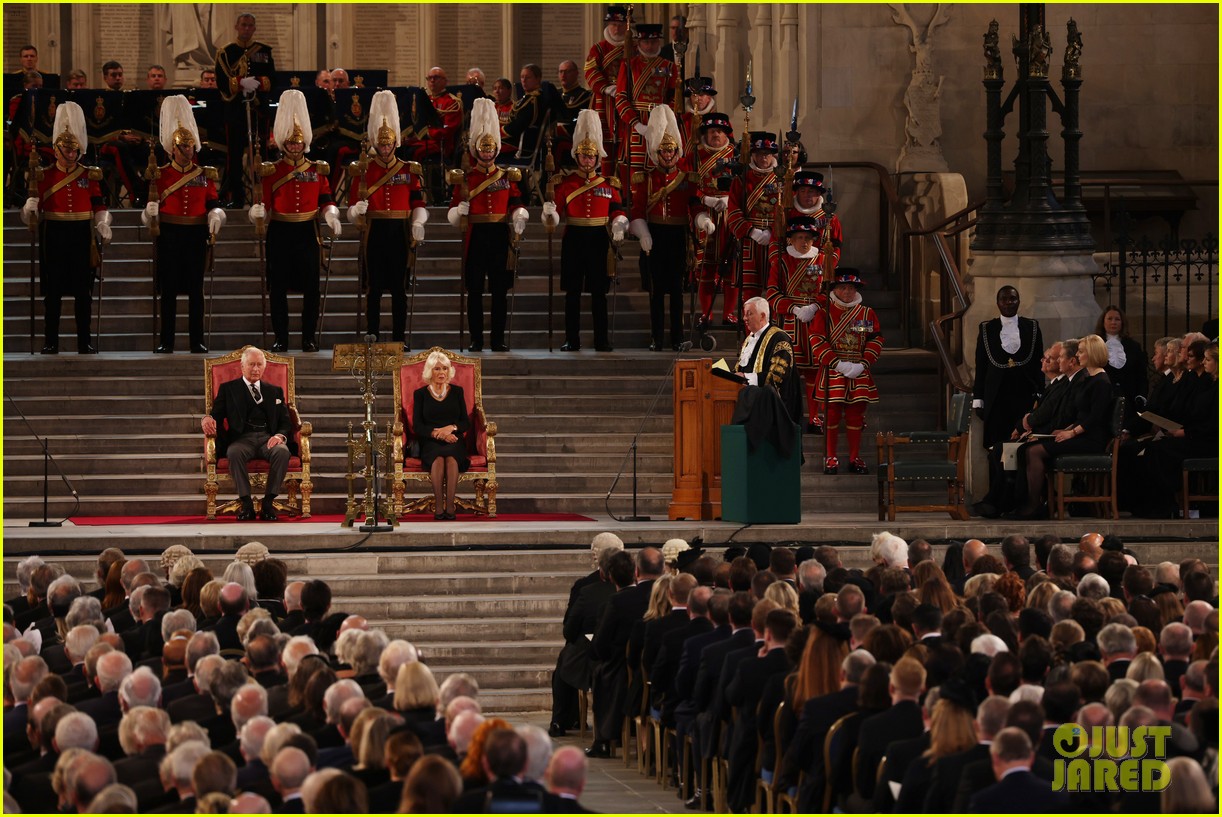 King Charles & Camilla, Queen Consort Sit on Thrones for First Time After Queen's Death, Address ...