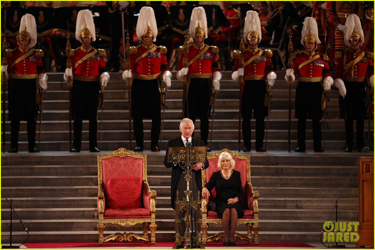 King Charles & Camilla, Queen Consort Sit on Thrones for First Time After Queen's Death, Address ...